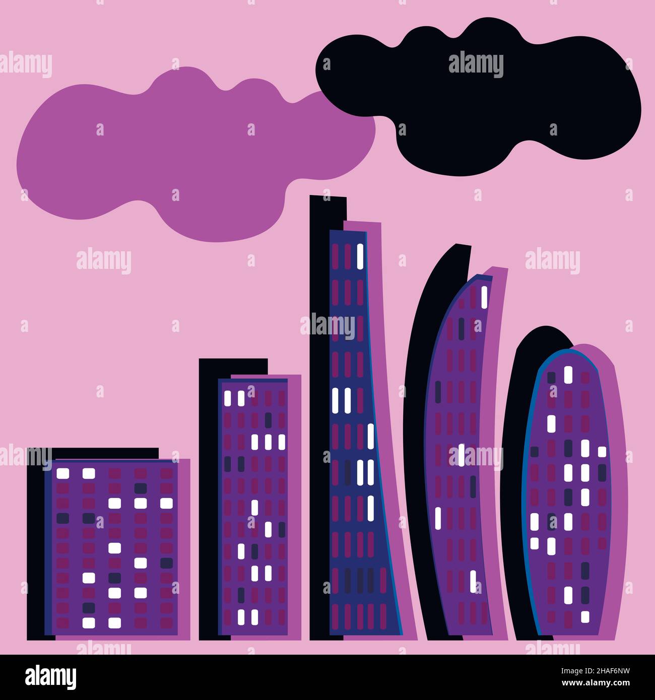 Pattern, endless ribbon on a square background - a stylized night city ...