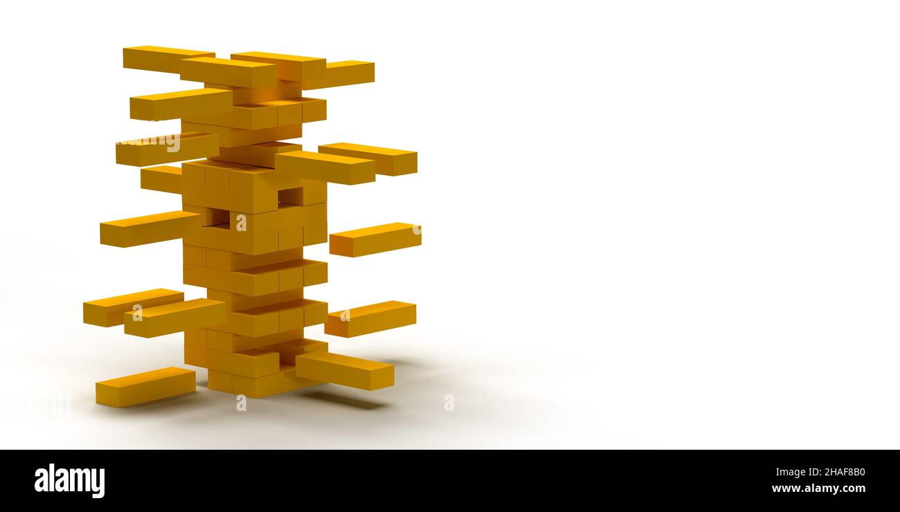 3D rendered wooden bricks comşng together to form a tower. Famous block ...