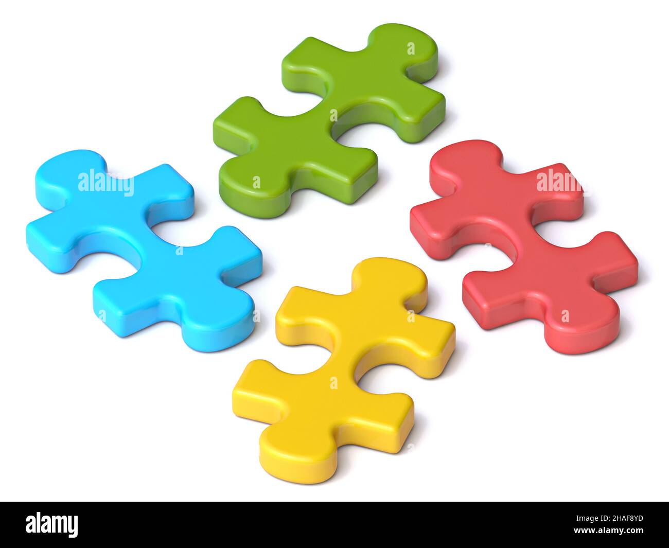 Four puzzle pieces separated 3D rendering illustration isolated on ...