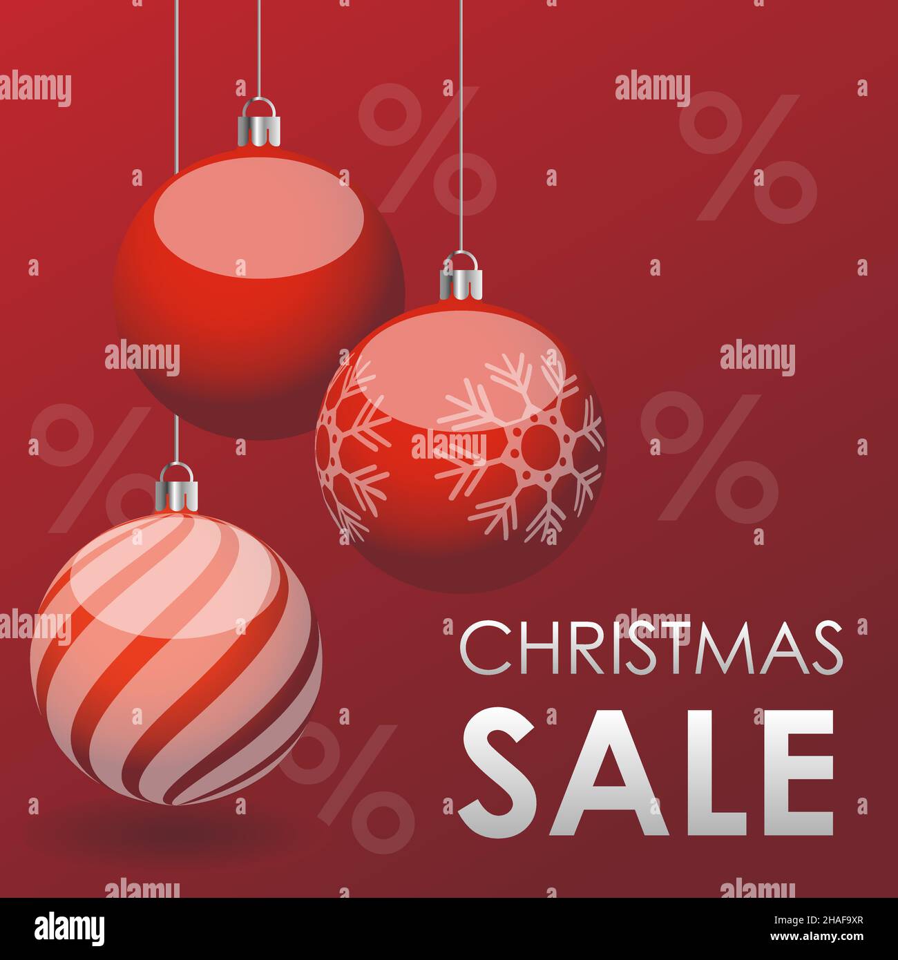 Red Christmas Ball with Text Christmas Sale. Vector advertising banner ...