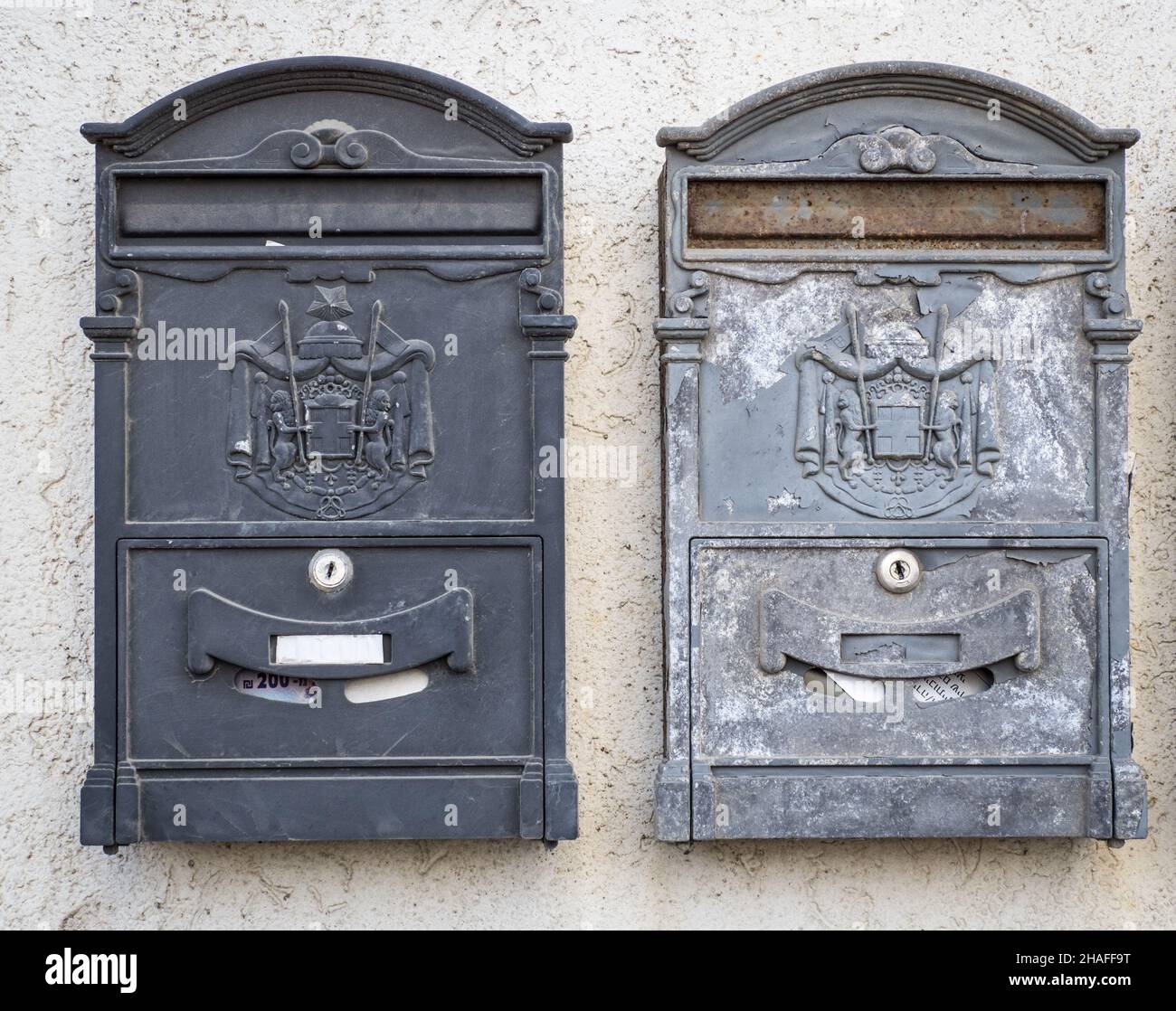 Antique mail boxes on a building in Tel Aviv, Israel Stock Photo - Alamy