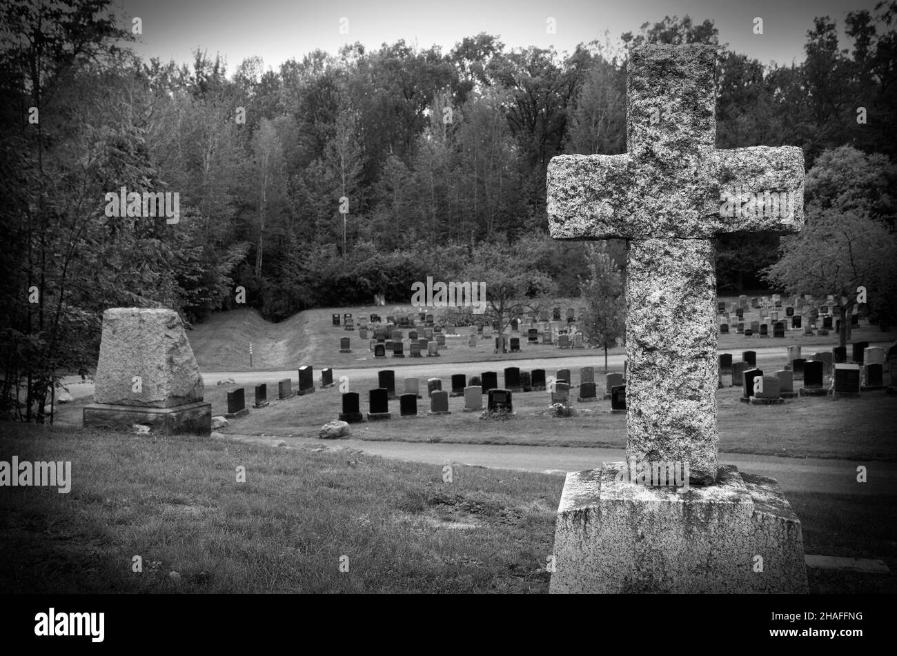 Monuments in a cemetery Black and White Stock Photos & Images - Alamy