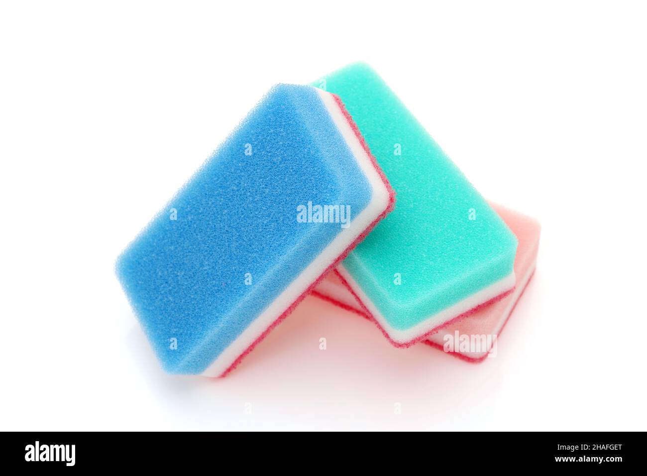 Stacked color rectangular sponges for washing dishes and cleaning in ...