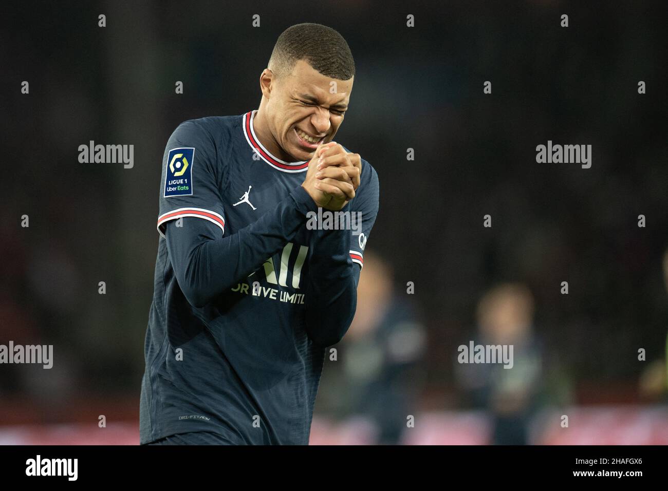 Kylian Mbappe of Paris Saint-Germain in action during the Ligue 1 Uber ...