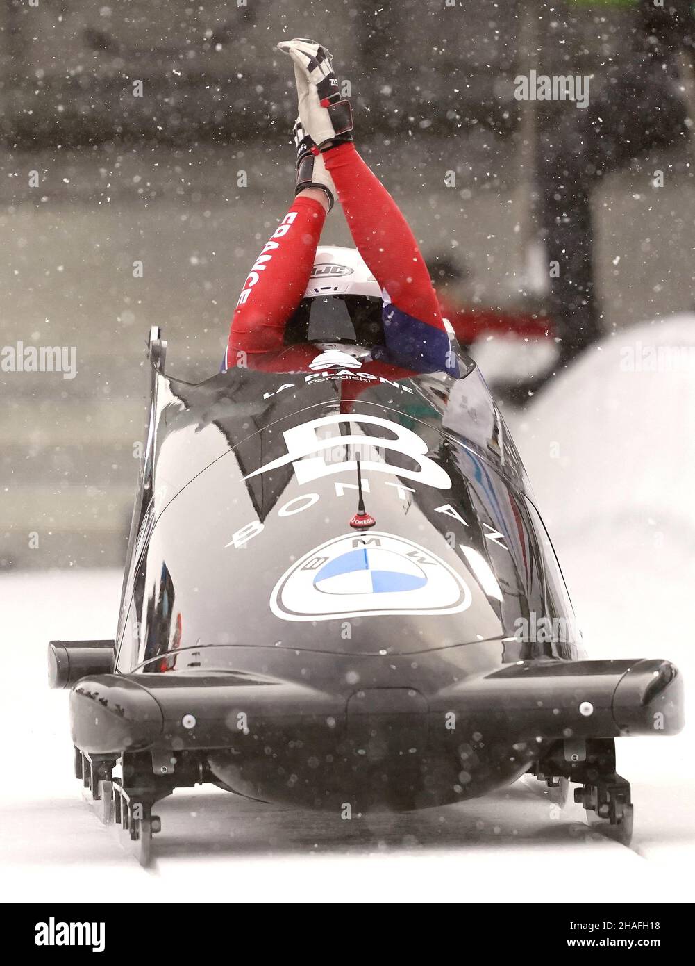 Margot Boch (FRA) in action in first run in monobob women during BMW ...