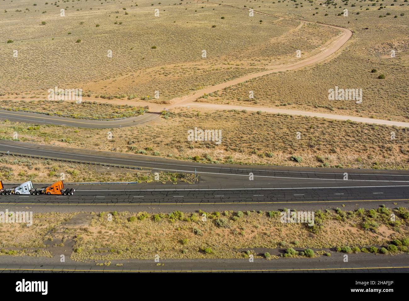 Above the road in a desert New Mexico on Interstate highway Stock Photo ...