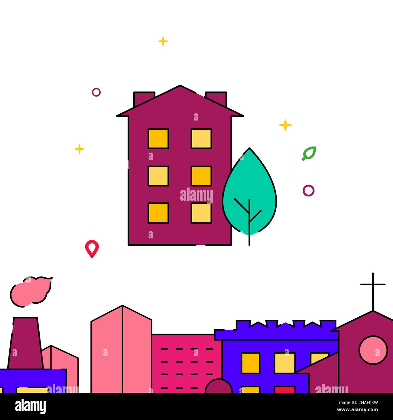 Tenement, condo, residential house filled line vector icon, simple ...