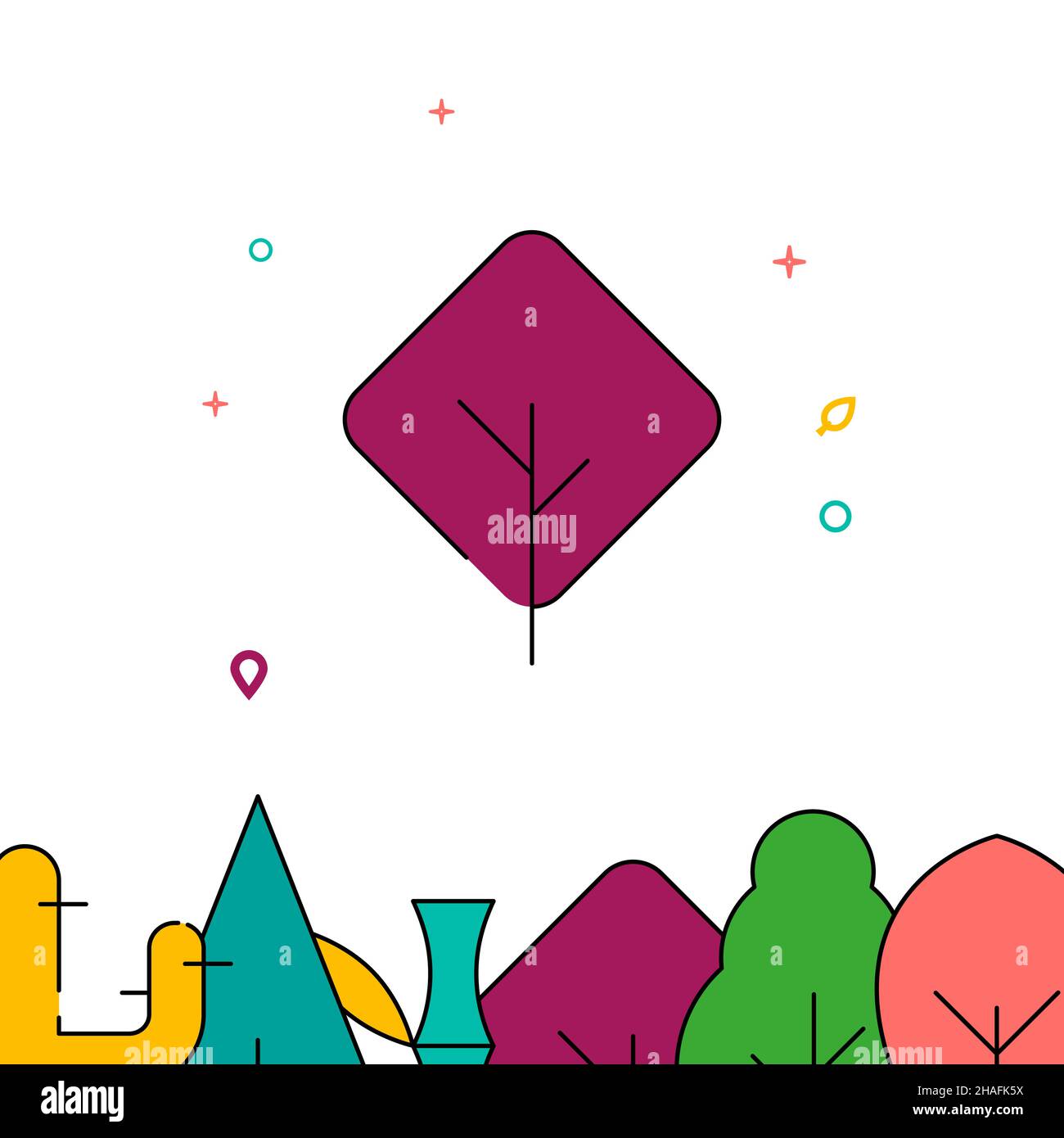 Diamond rhombus tree filled line vector icon, simple illustration ...