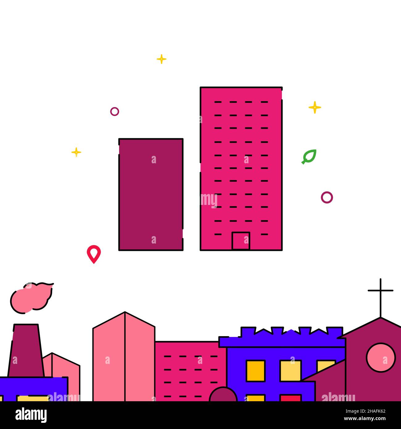 Housing, estate area filled line vector icon, simple illustration, city ...