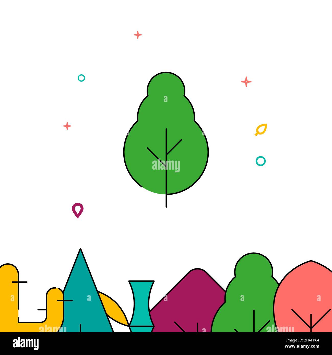 Deciduous tree filled line vector icon, simple illustration, forest ...
