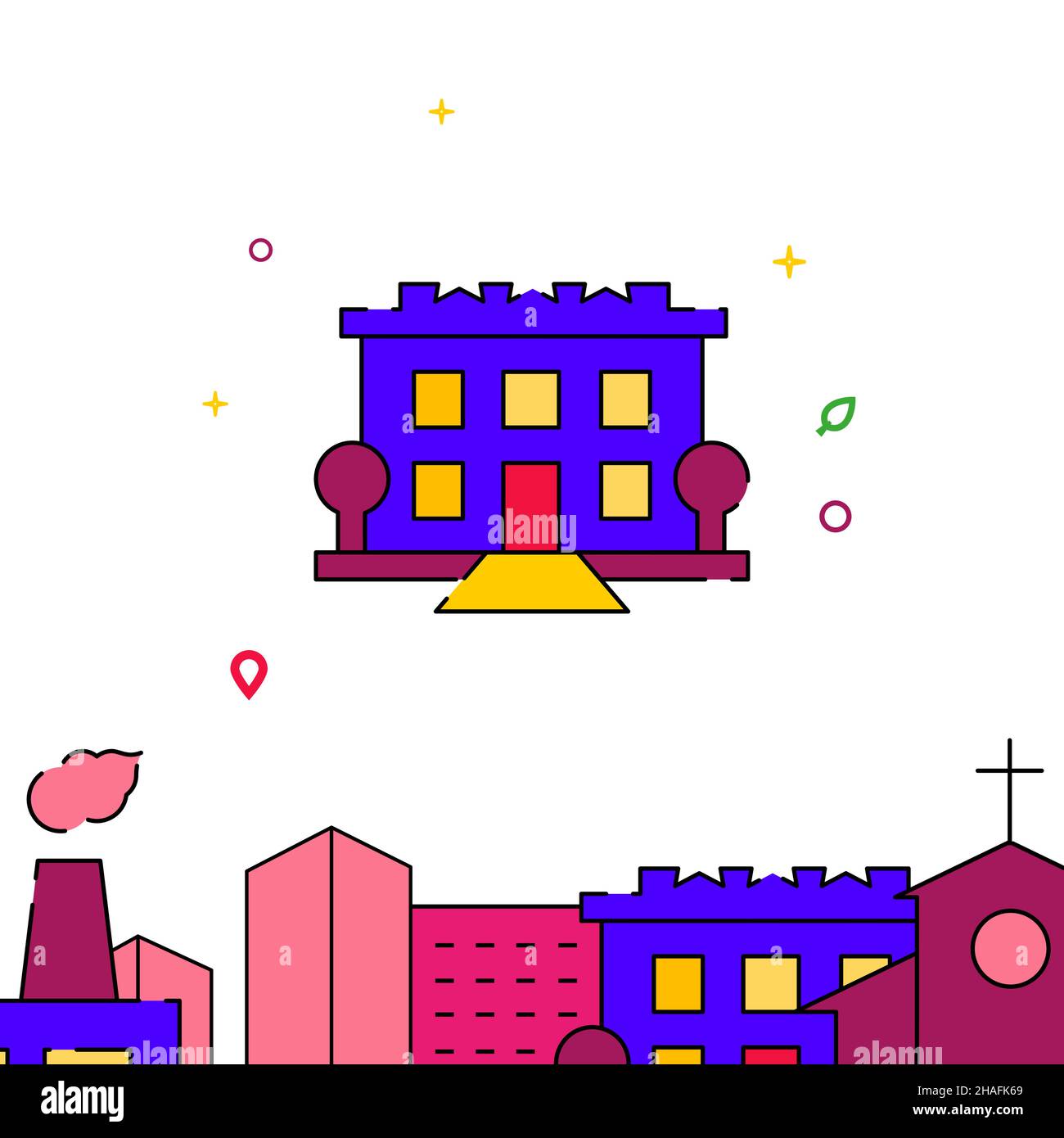 Hotel, travel resort filled line vector icon, simple illustration, city ...