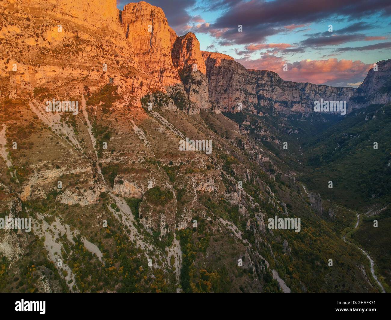 Aerial panoramic view of the impressive Vikos gorge in the Zagoria ...