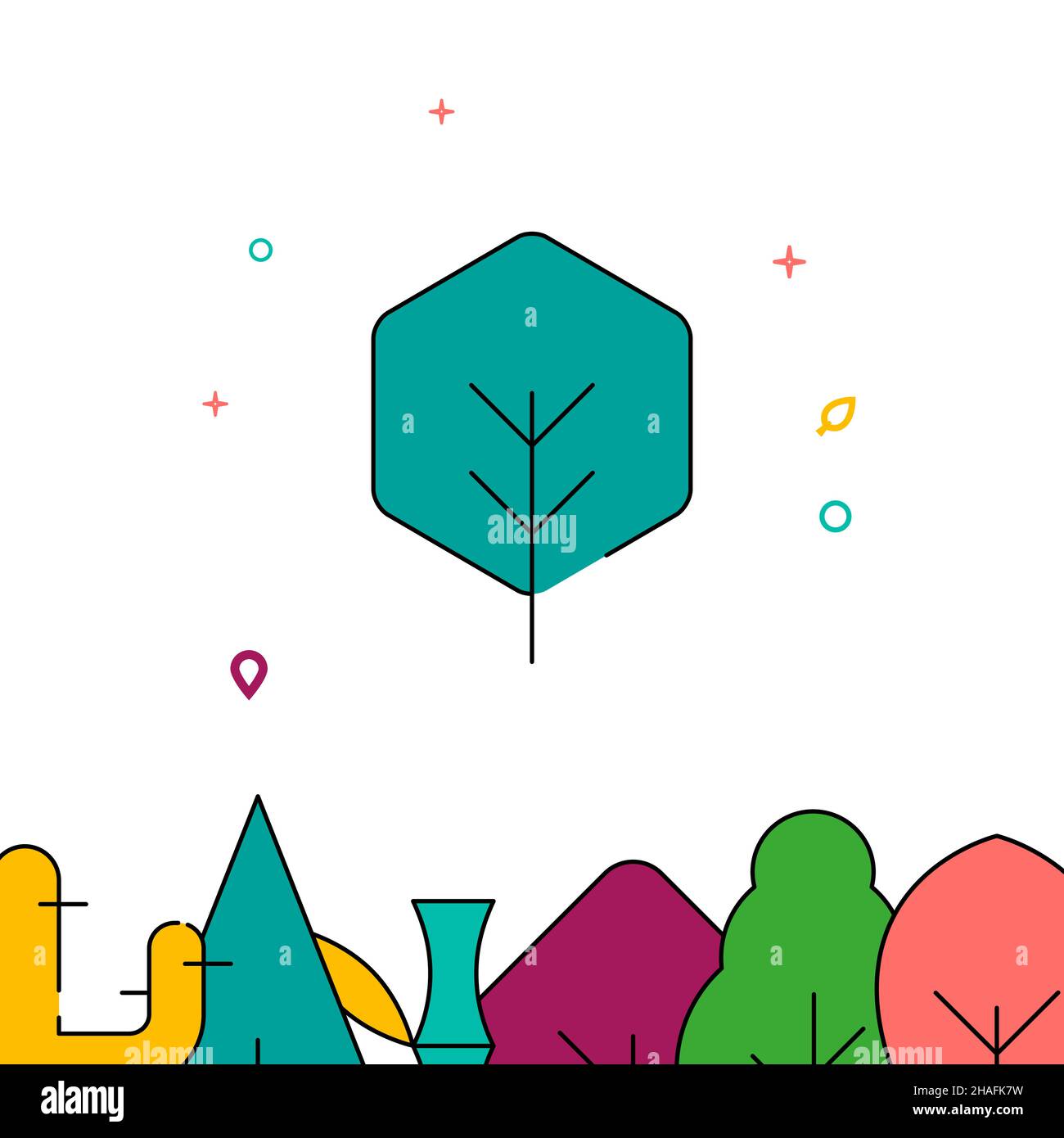 Hexagonal tree filled line vector icon, simple illustration, forest ...