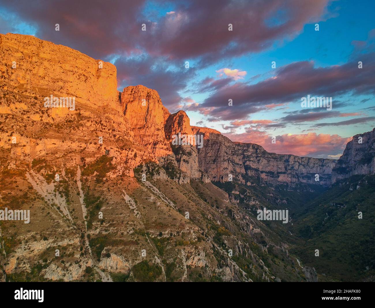 Aerial panoramic view of the impressive Vikos gorge in the Zagoria ...