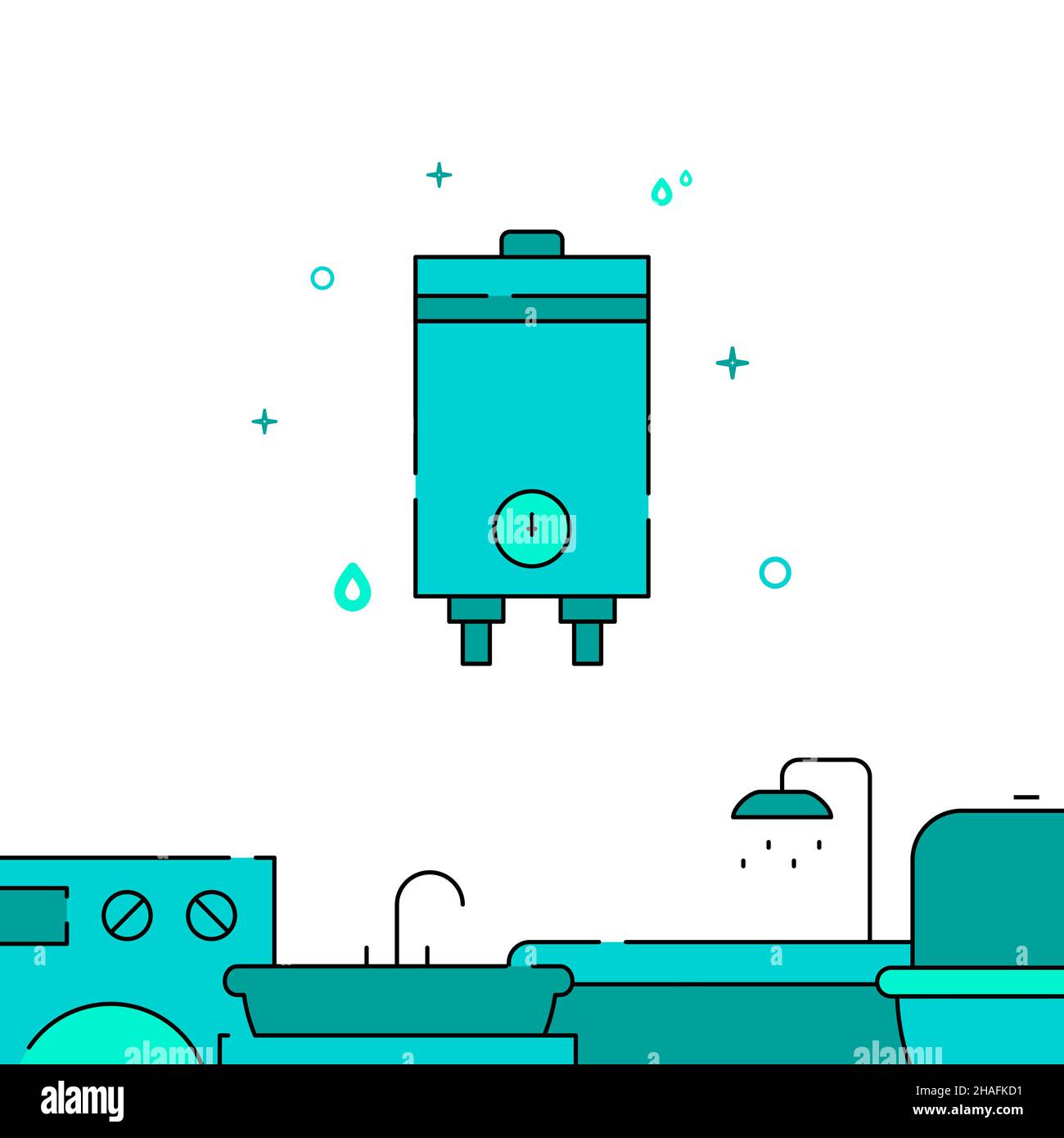 Electric boiler, water heater filled line vector icon, simple ...