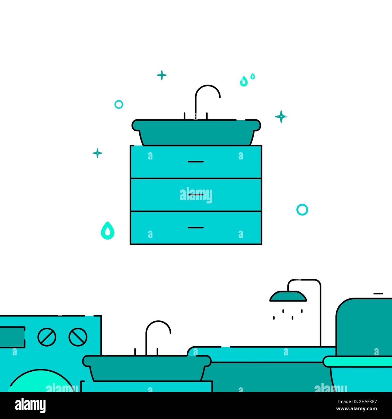 Sink with a bedside table filled line vector icon, simple illustration ...