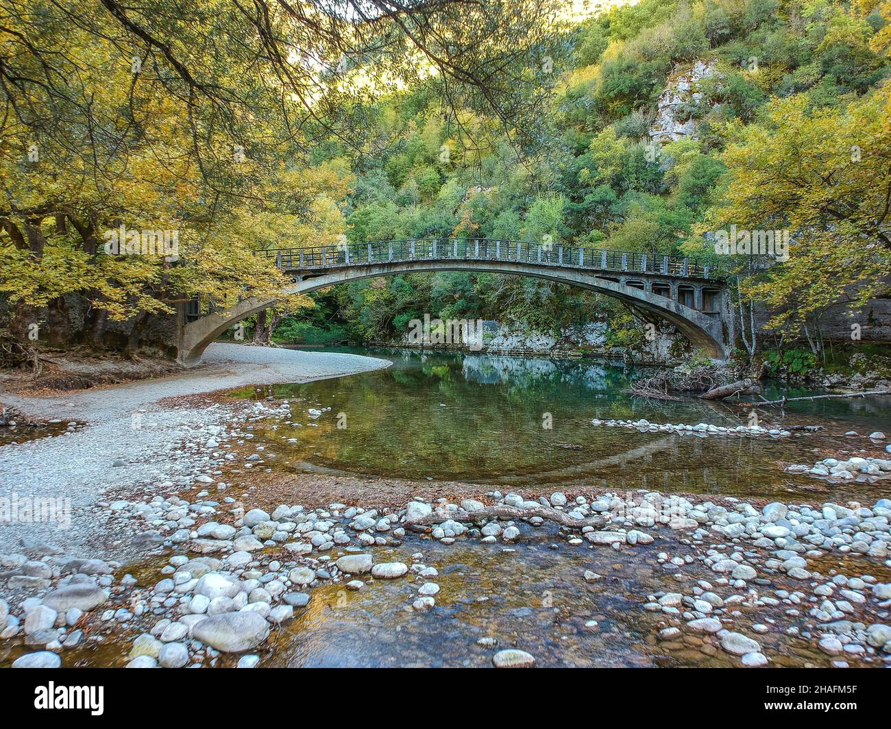Scenic view over the natural beauty at the famous voidomatis river ...