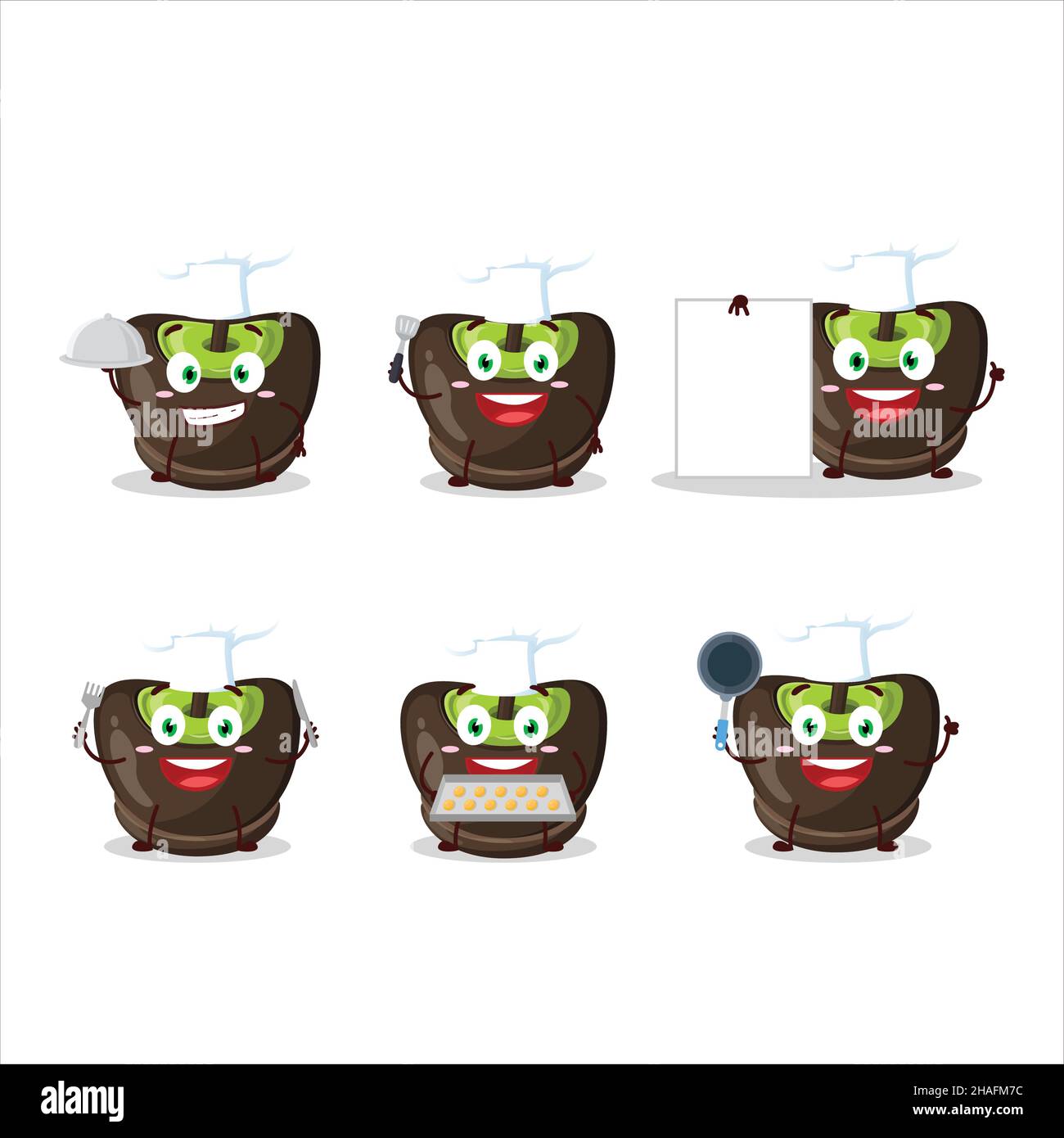 Cartoon character of chocolate sugar candy with various chef emoticons ...