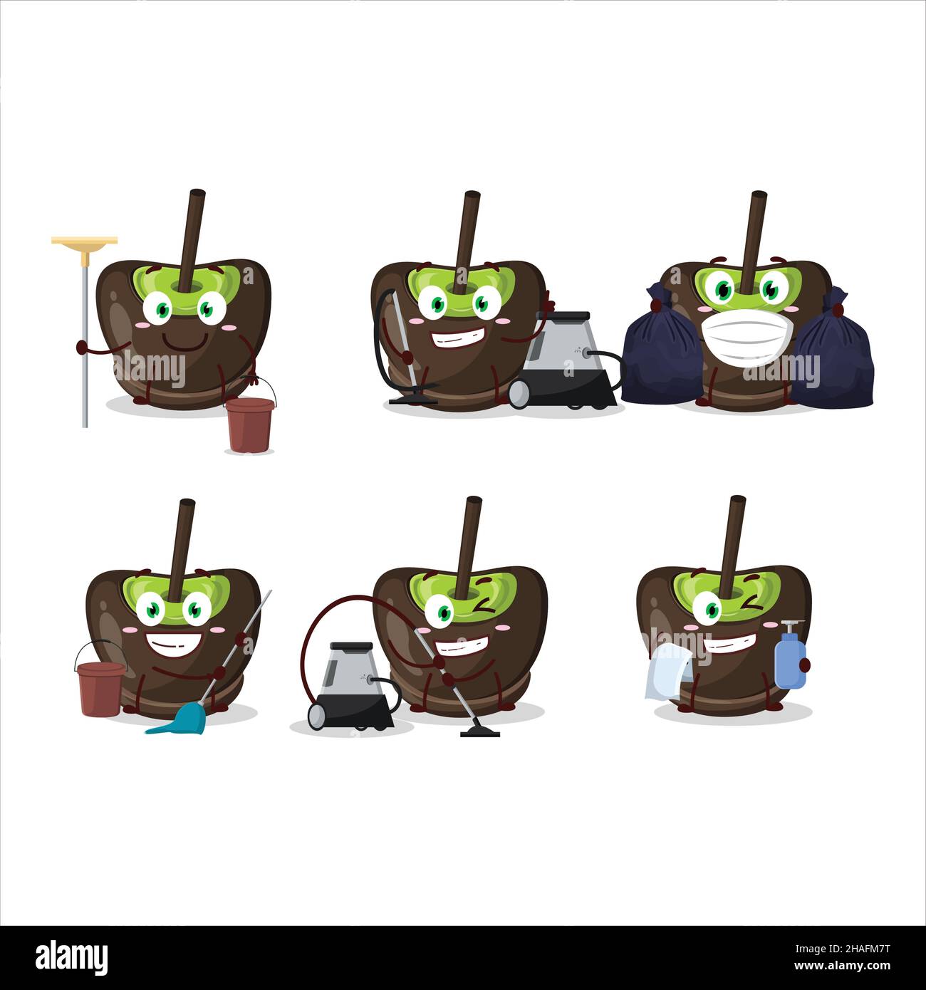 Cleaning service chocolate sugar candy cute cartoon character using mop ...