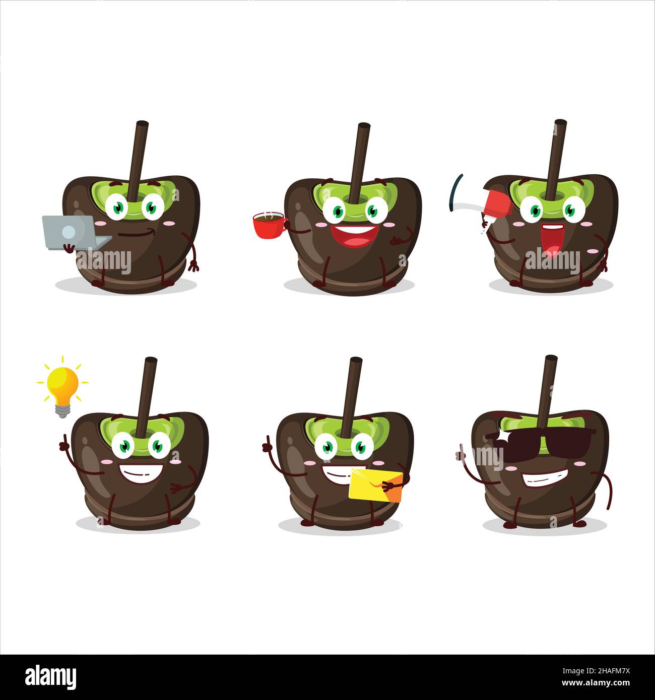 Chocolate sugar candy cartoon character with various types of business ...