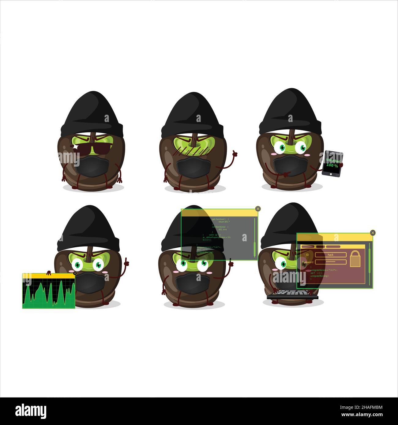 A Hacker chocolate sugar candy character mascot with. Vector ...