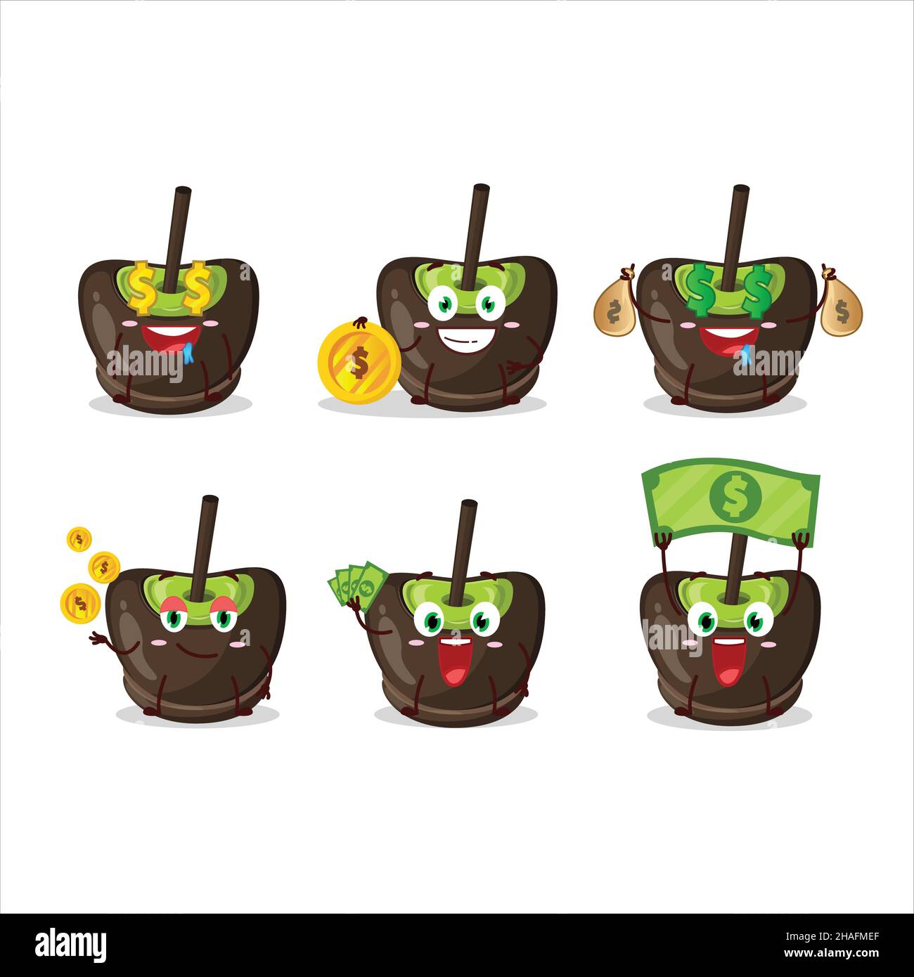 Chocolate sugar candy cartoon character with cute emoticon bring money ...
