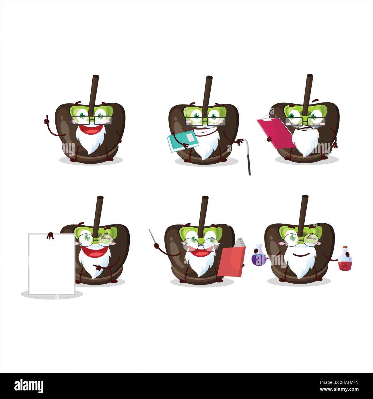 Professor chocolate sugar candy academic cartoon character working on ...