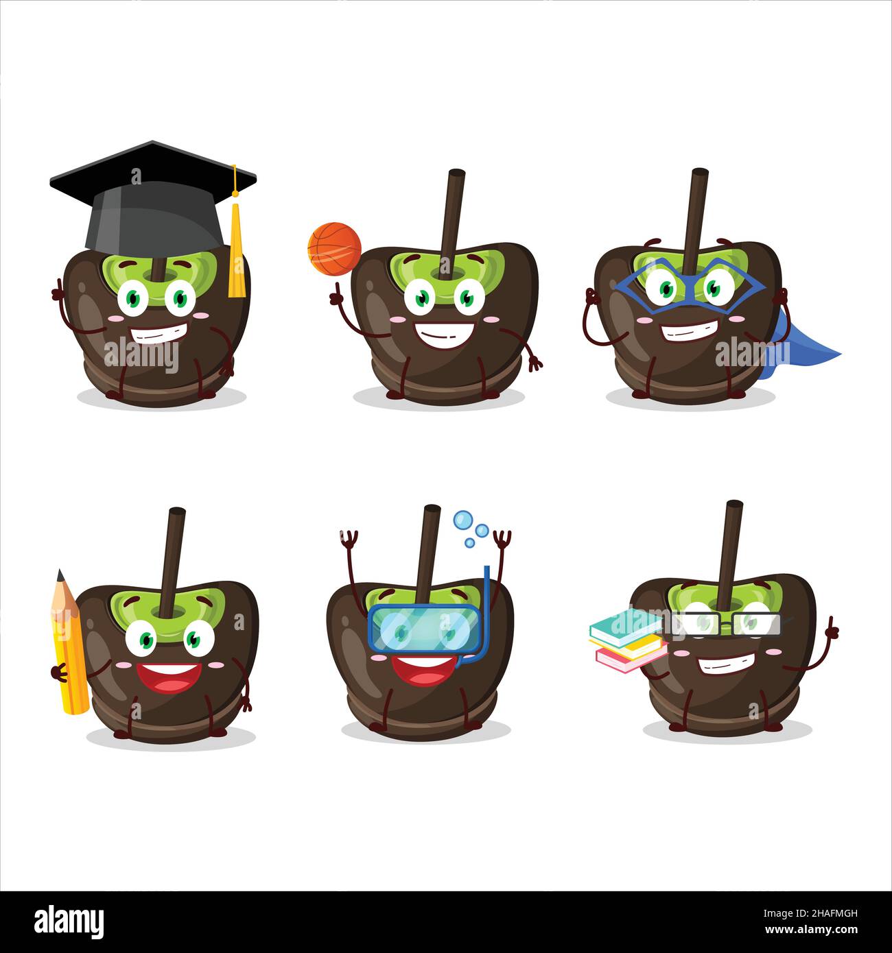 School student of chocolate sugar candy cartoon character with various ...