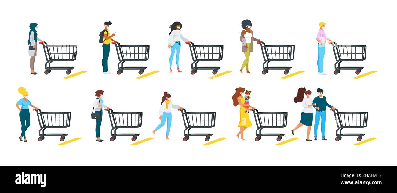queue row of people wearing facial masks Stock Vector Image & Art - Alamy