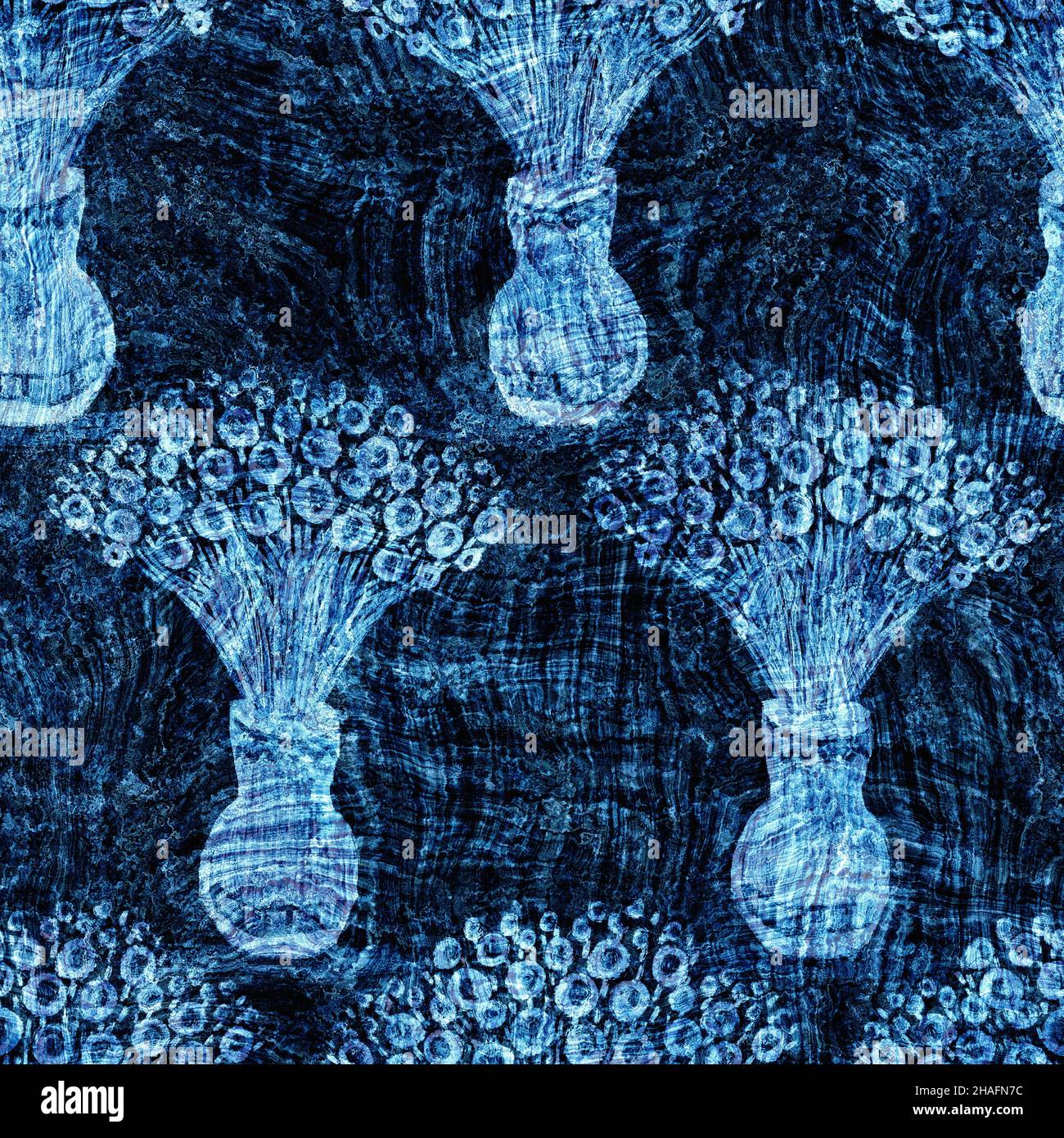 Seamless indigo block print texture on navy blue woven effect ...