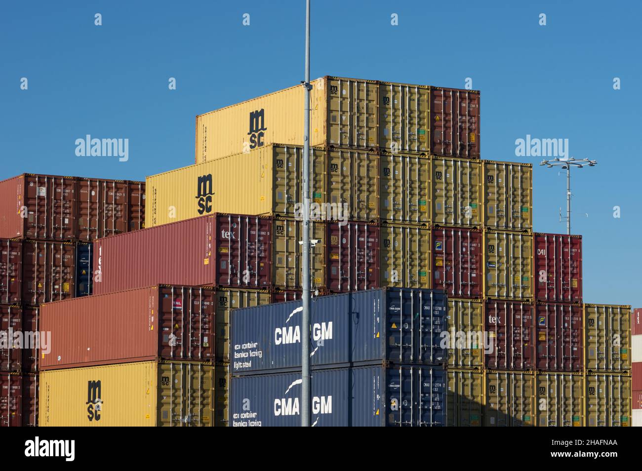 Stacked containers at the China Shipping Container Terminal in the Port ...