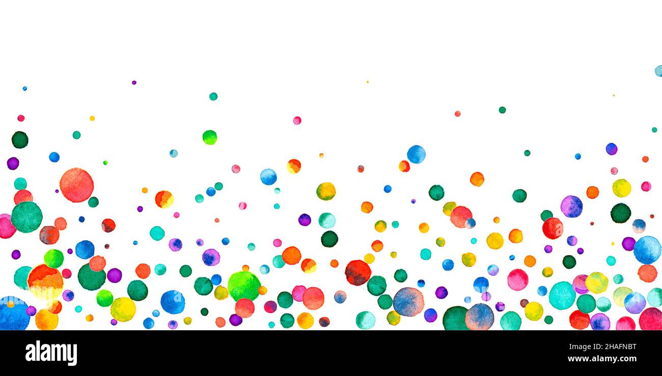 Watercolor confetti on white background. Alluring rainbow colored dots ...