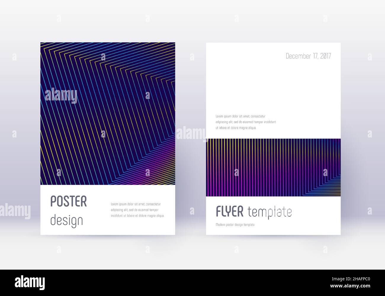 Minimalistic cover design template set. Rainbow abstract lines on dark ...