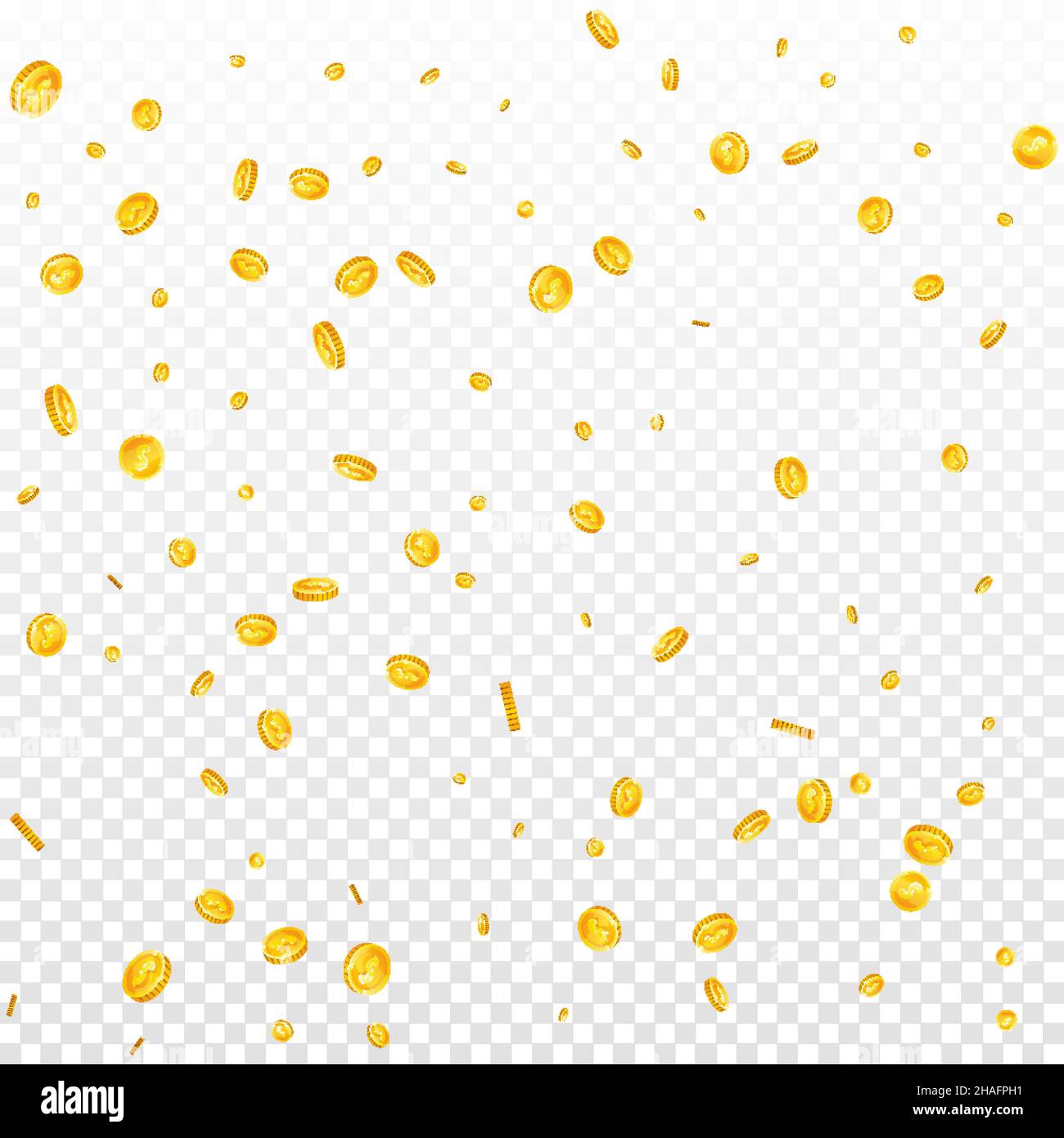 American dollar coins falling. Dramatic scattered USD coins. USA money ...