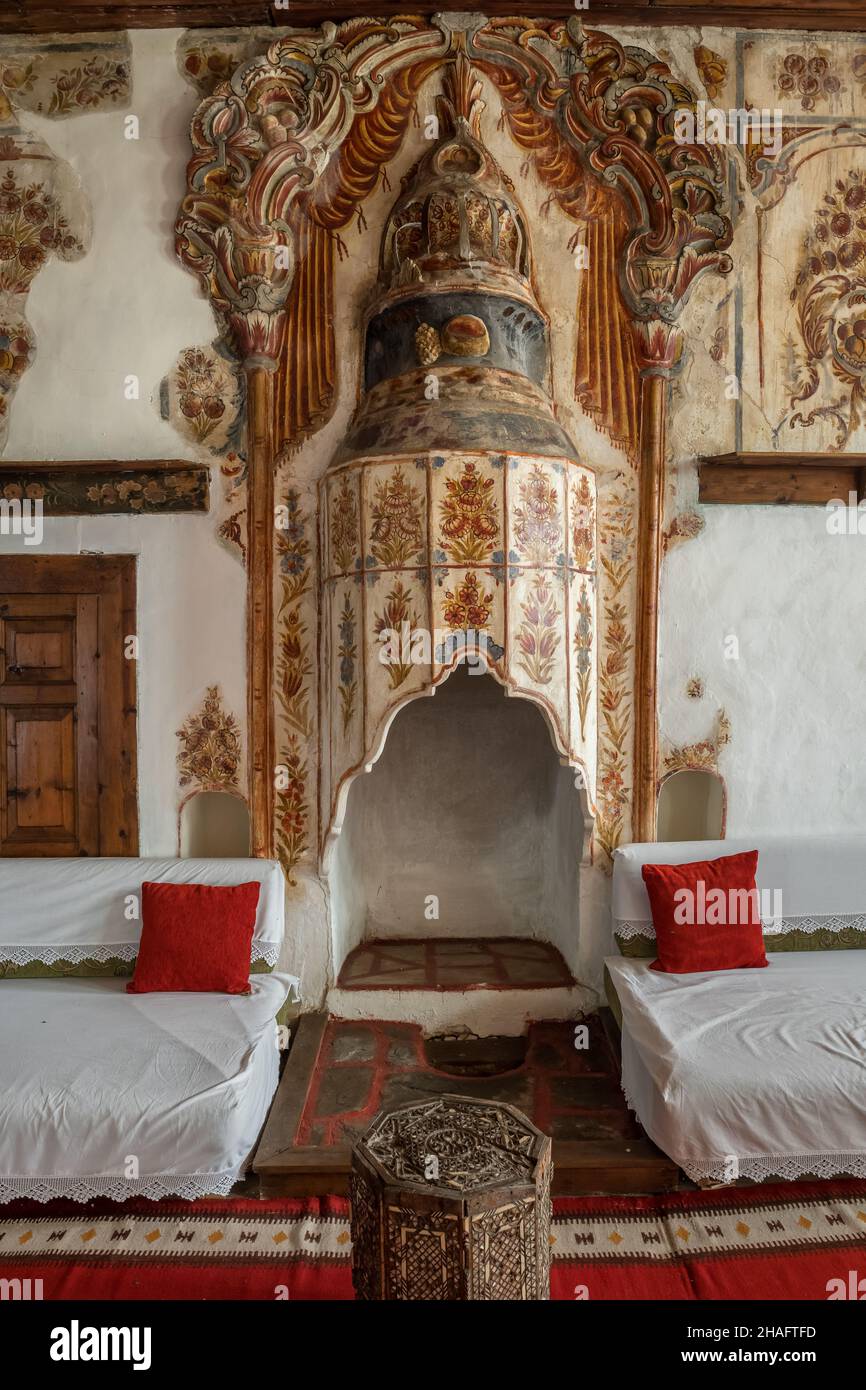 Interior of the traditional Albanian Zekate House in Gjirokastra ...