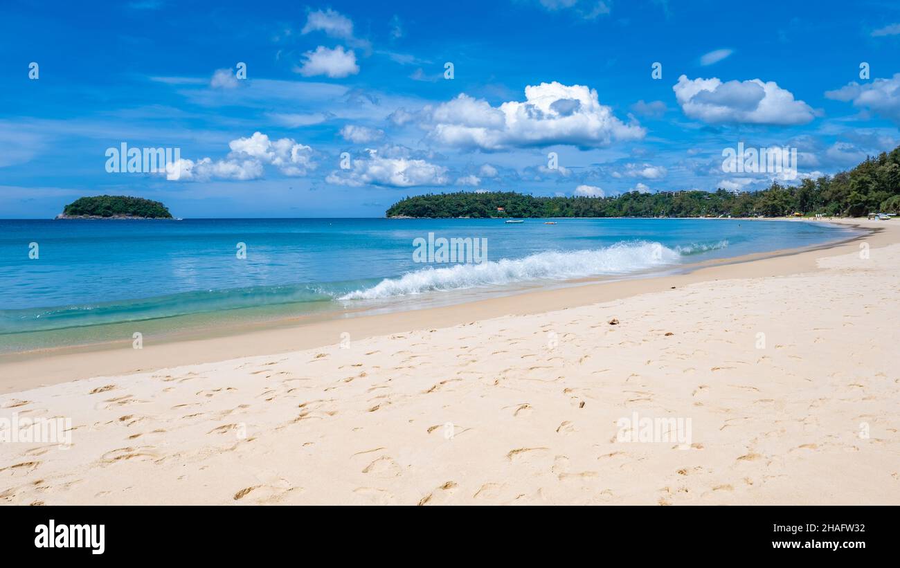 Kata Beach Phuket Thailand, a tropical beach with white golden sand and ...