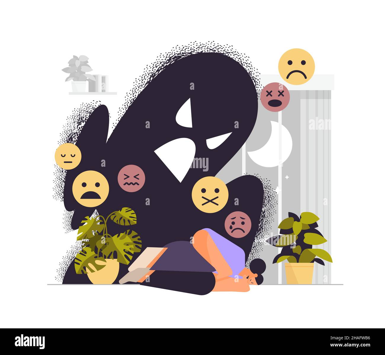 tired depressed woman with evil shadow unhappy girl feeling desperate ...