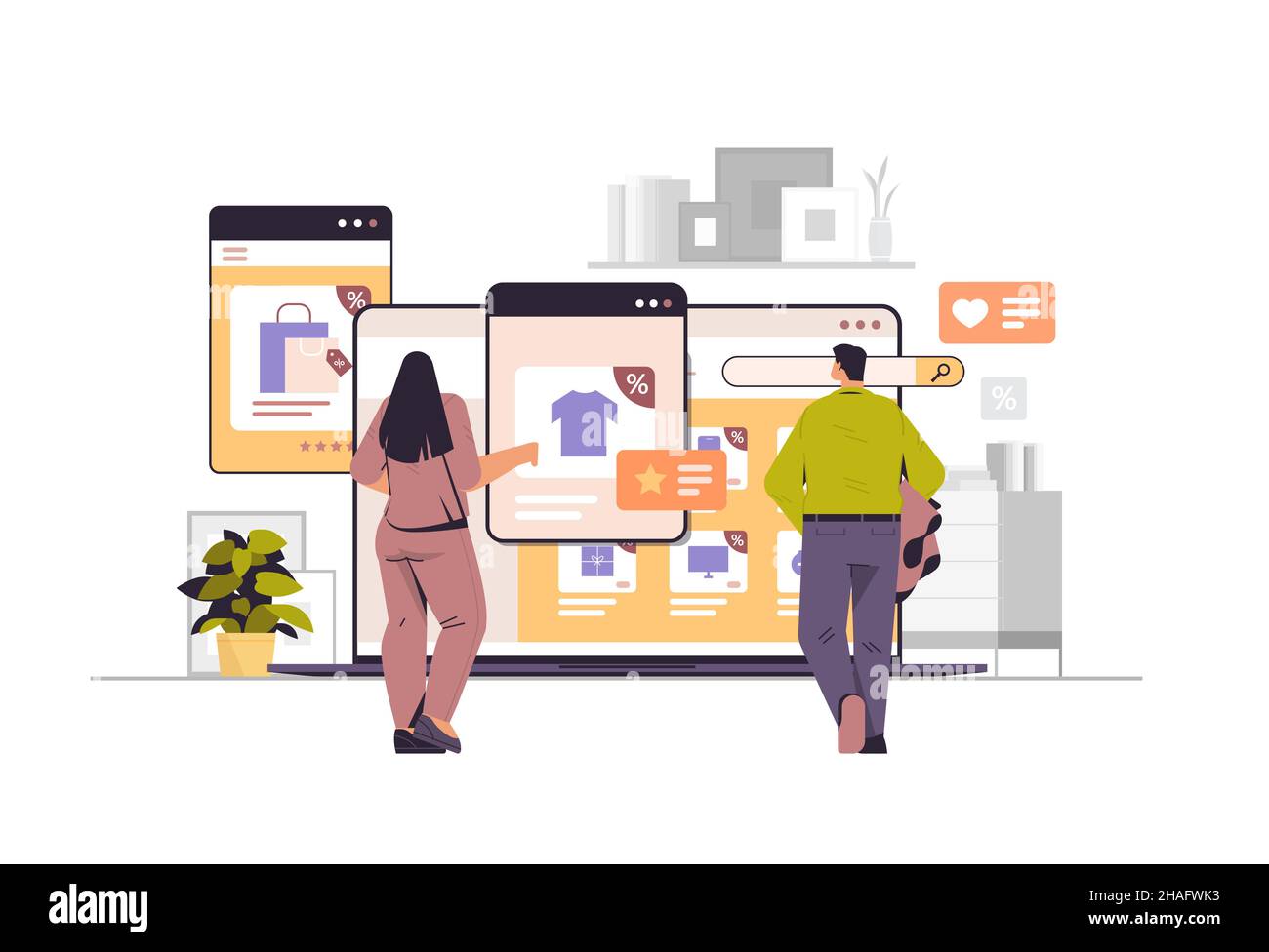 people choosing items on laptop screen in computer app online shopping ...