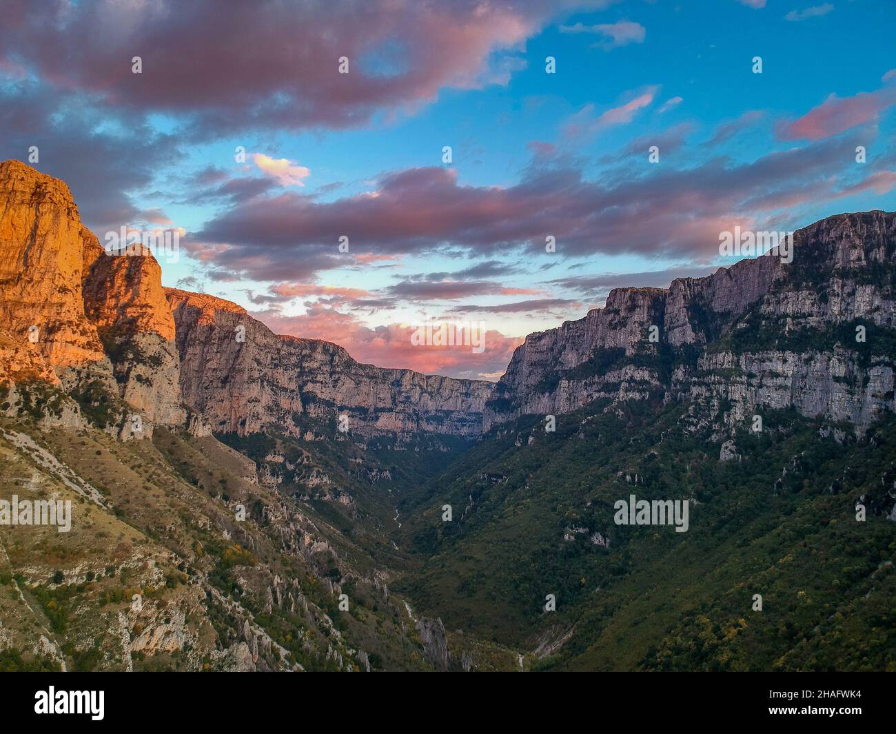 Aerial panoramic view of the impressive Vikos gorge in the Zagoria ...