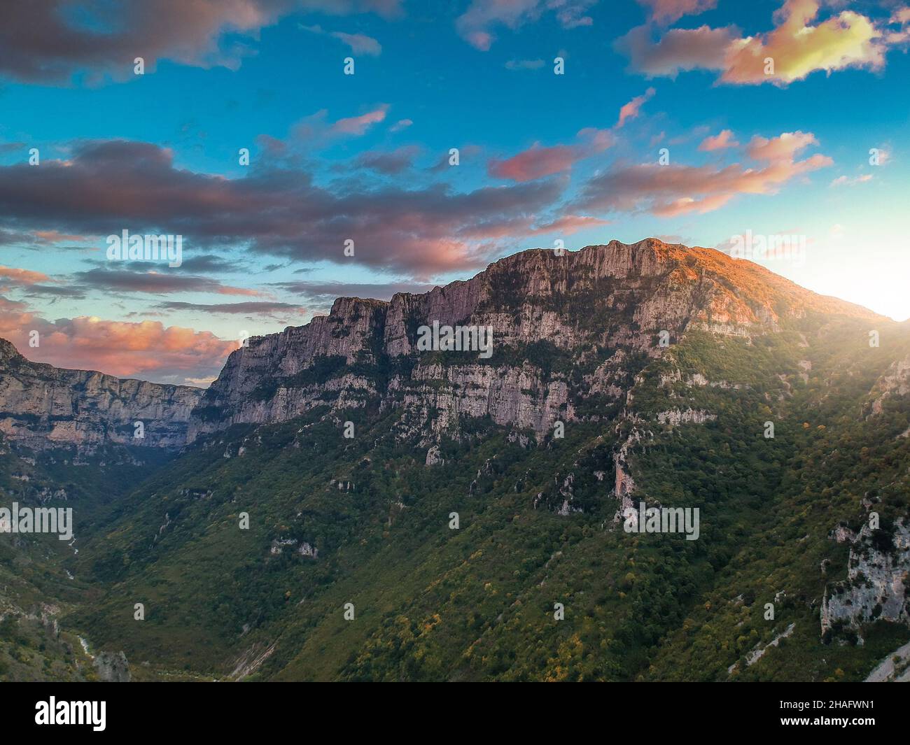 Aerial panoramic view of the impressive Vikos gorge in the Zagoria ...
