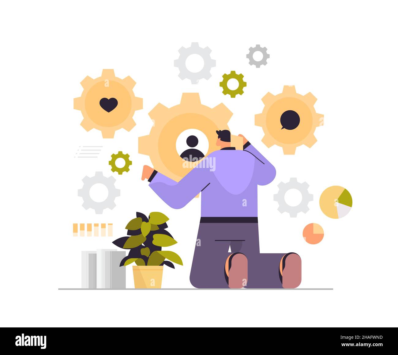 businessman rotating gear wheel technology and development working ...