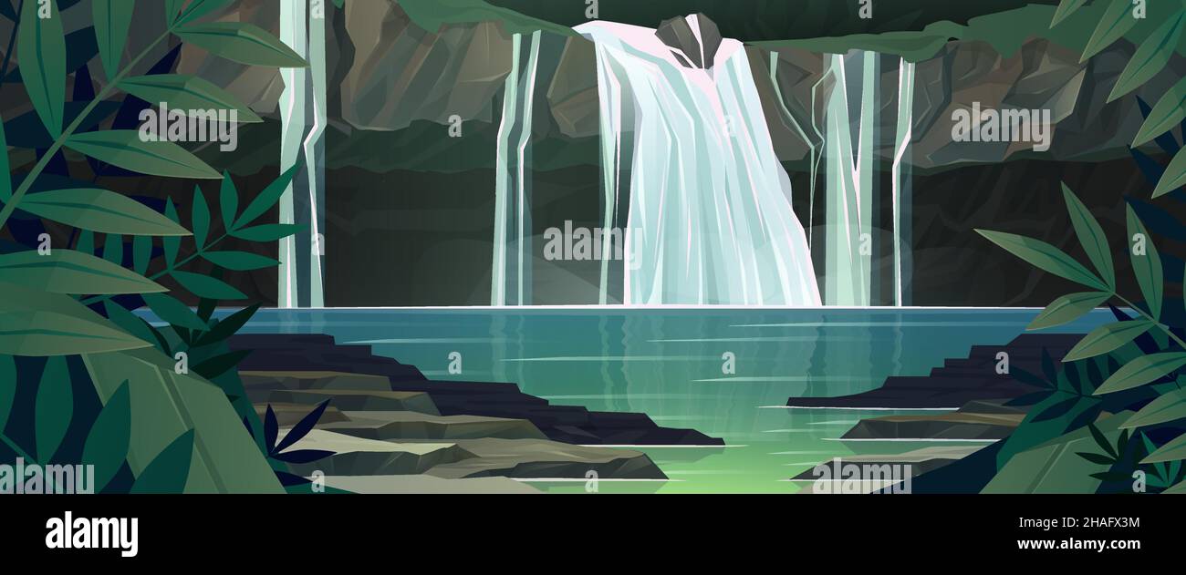 Water flow from rocks water flow trees green Stock Vector Images - Alamy