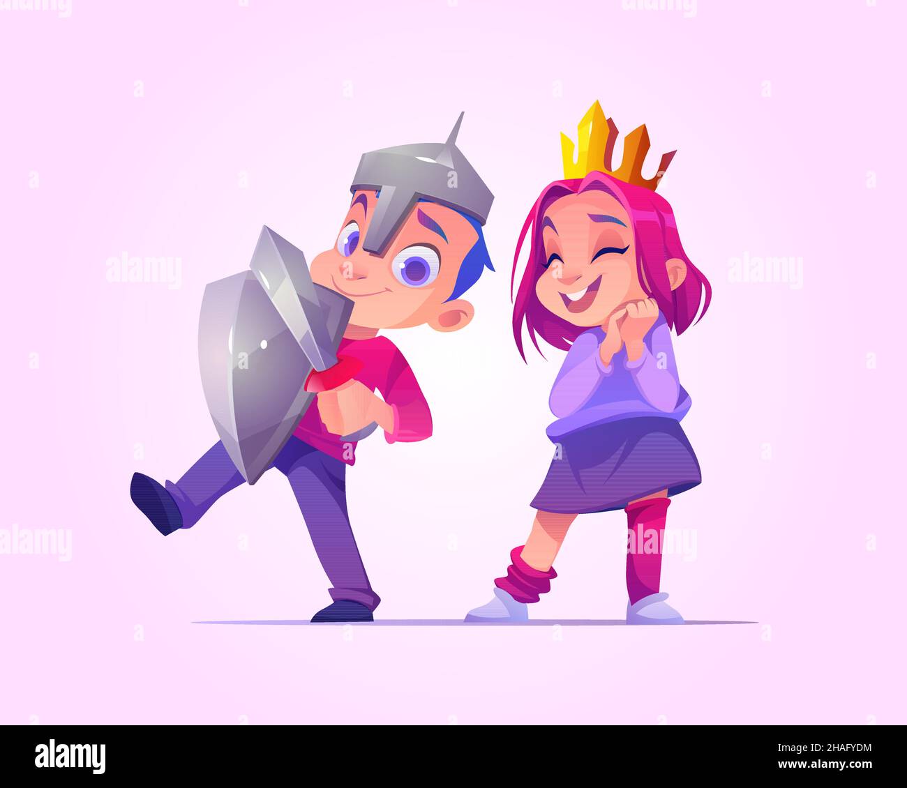 Children playing in princess and knight costumes. Vector cartoon ...