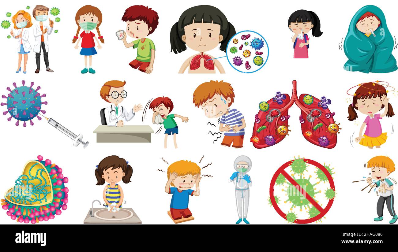 Set of sick people with different syptoms illustration Stock Vector ...