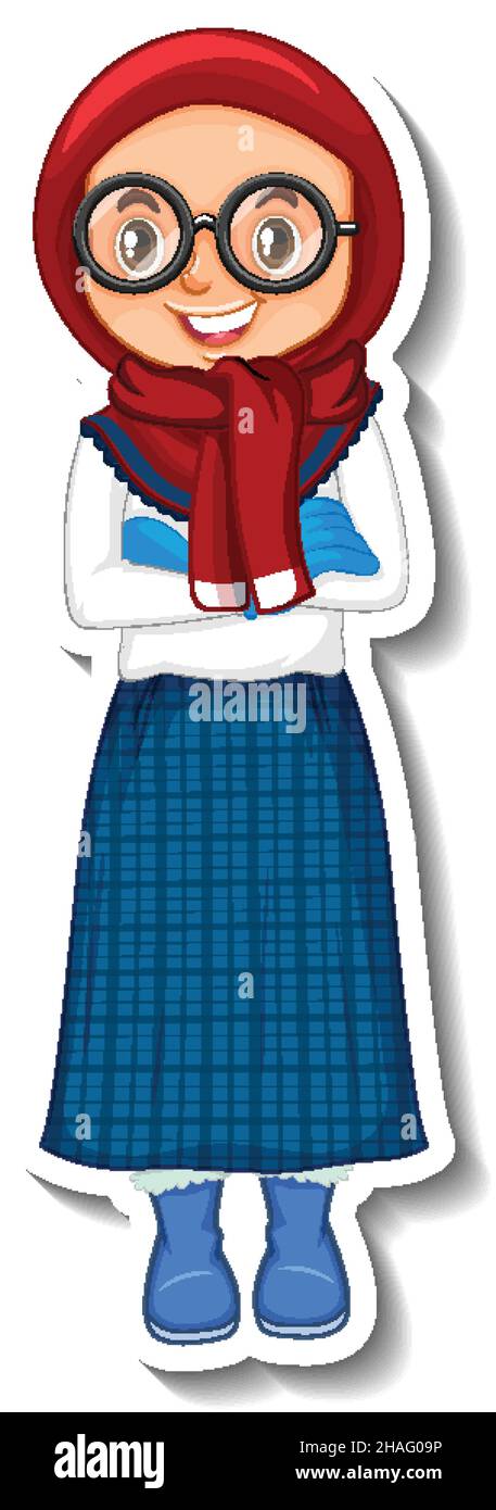 Cute muslim girl in winter outfit cartoon character illustration Stock ...