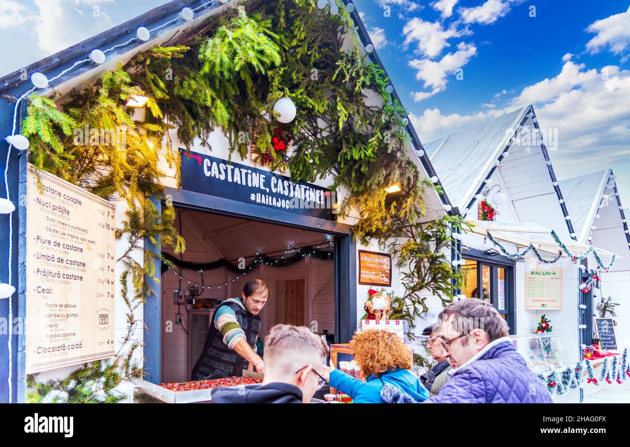 Cluj Napoca, Romania - December 2019: Christmas Market, street food ...