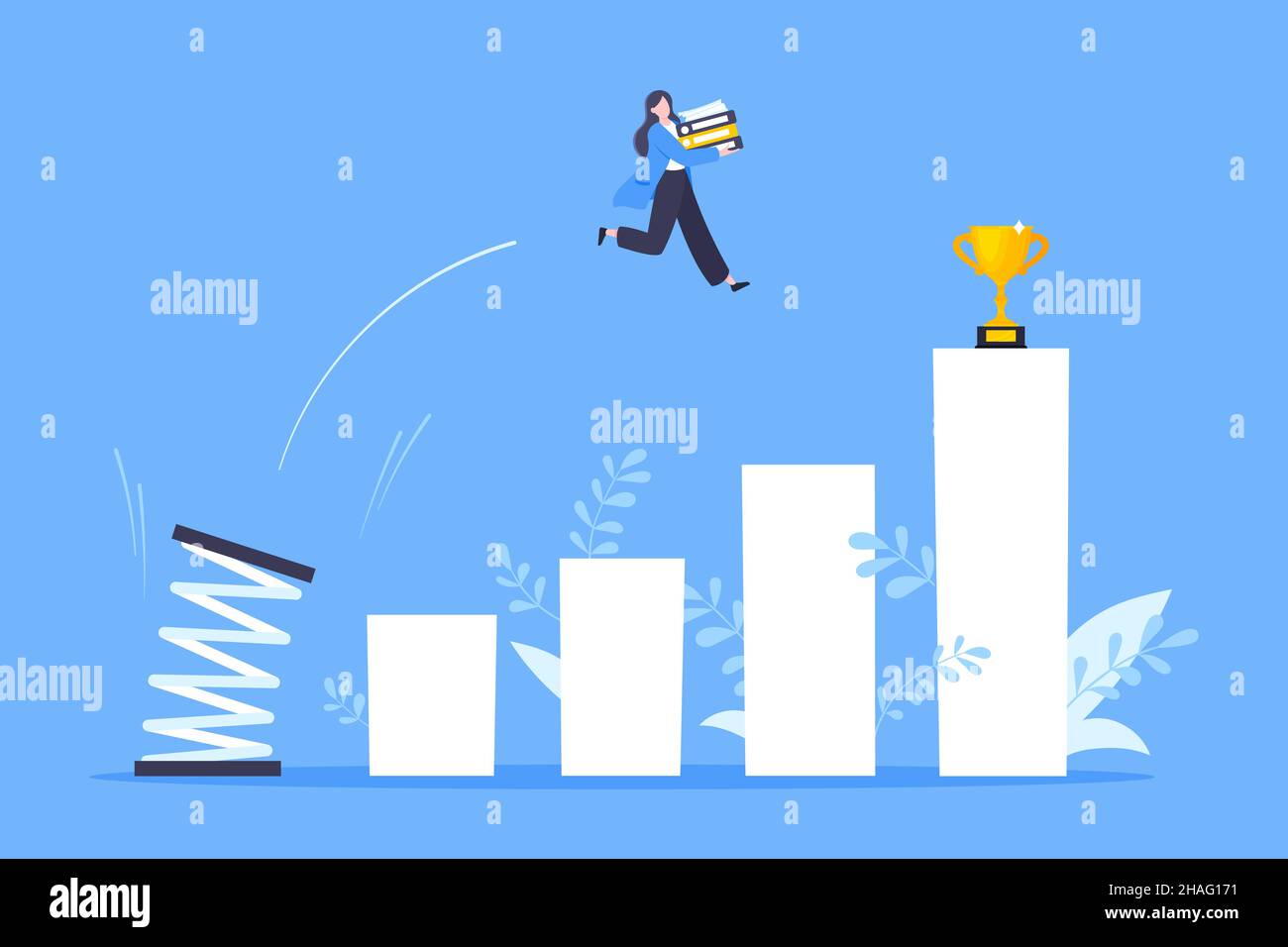 Springboard businessman high jump flat style design vector illustration ...