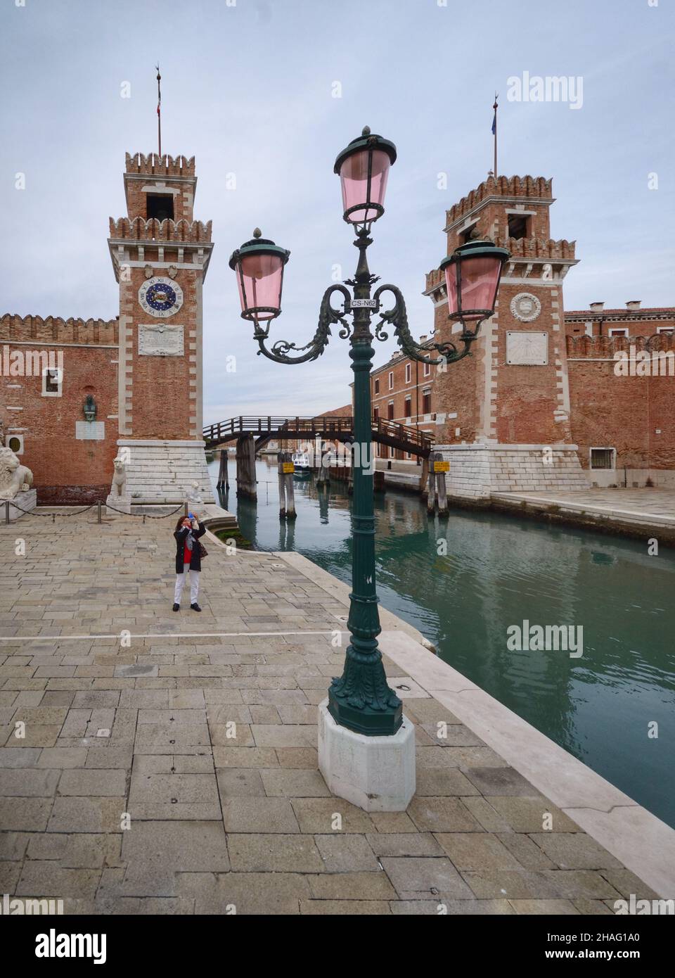 The entrance to the Arsenale on a cloudy day in autumn. Lamp post Stock ...