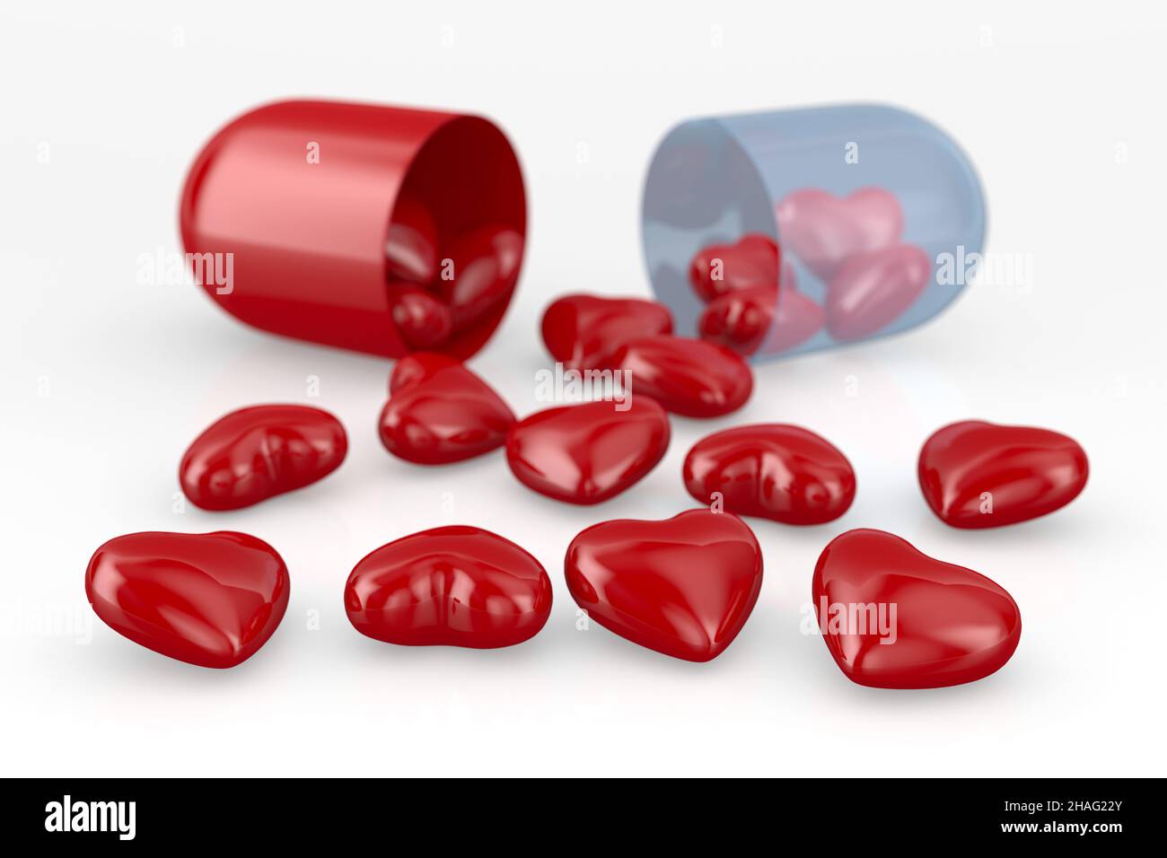 capsule with hearts on white background. Isolated 3D illustration Stock ...