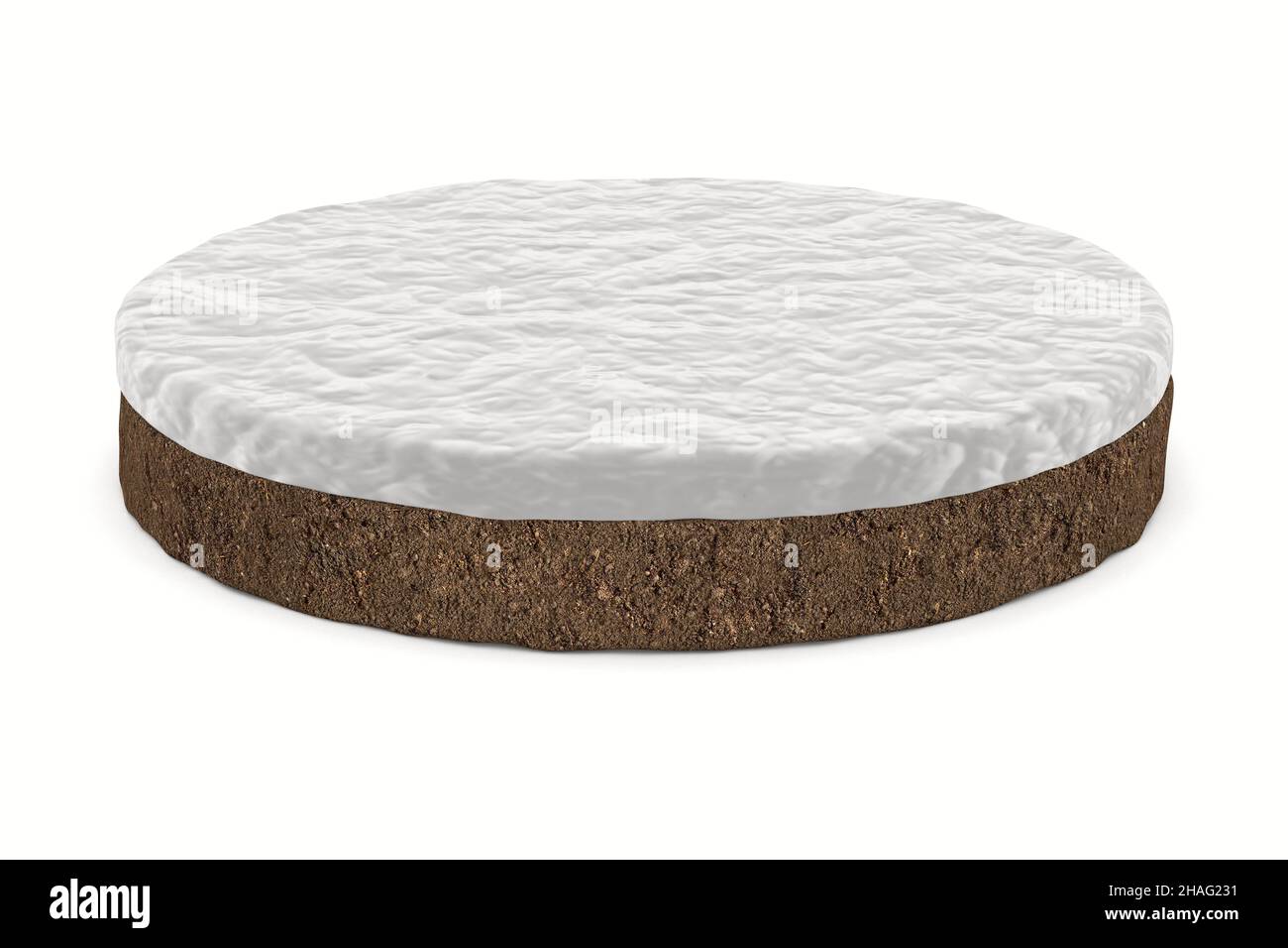 round soil ground with snowdrift on white background. Isolated 3D ...